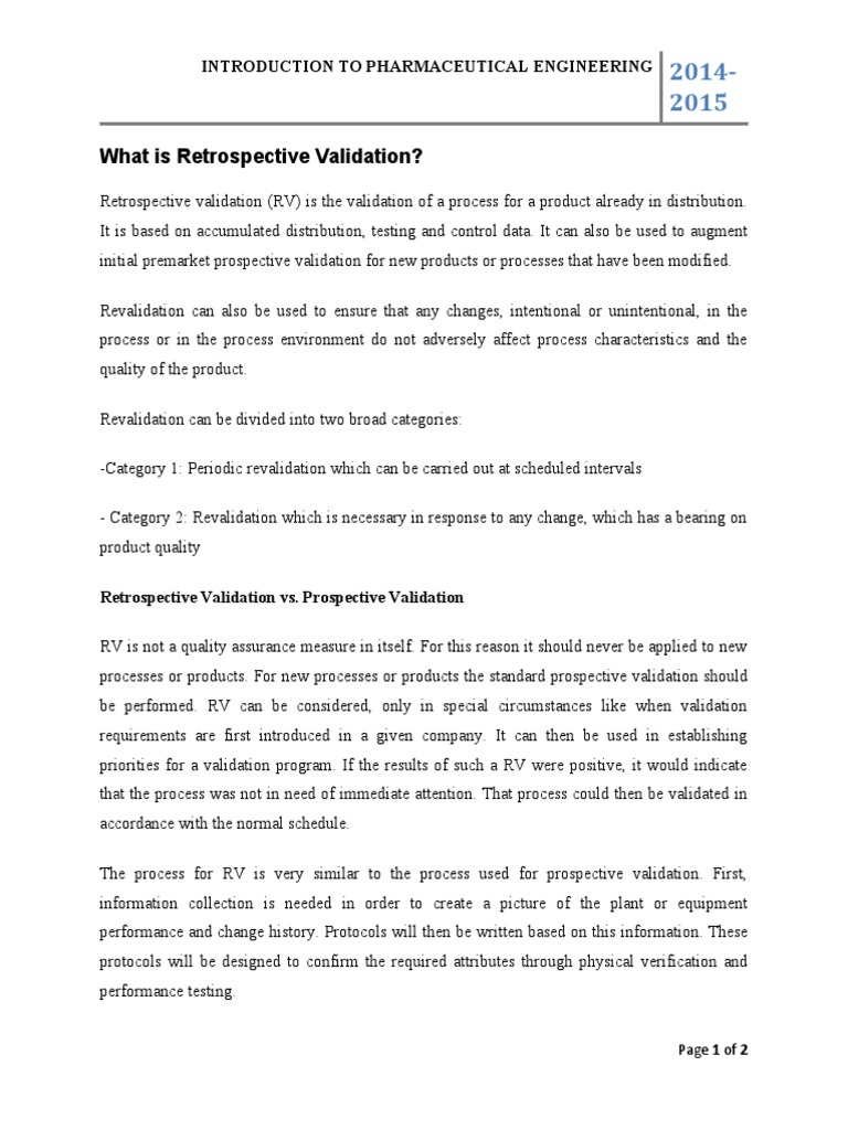 What Is Retrospective Validation Pdf Verification And Validation Business