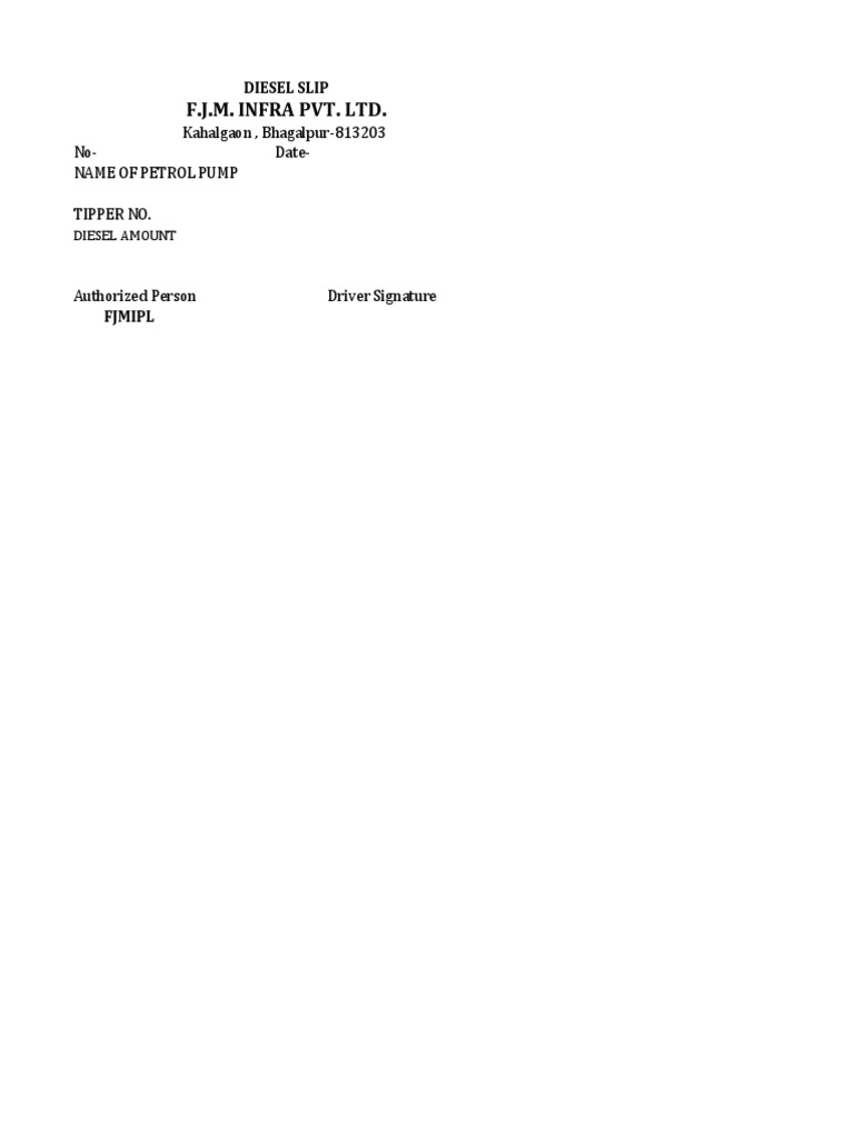 Diesel Slip Format for FJMIPL | PDF