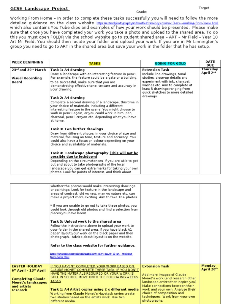 Gcse Landscape Project 12 Week Plan Updated | PDF | Photograph | Drawing