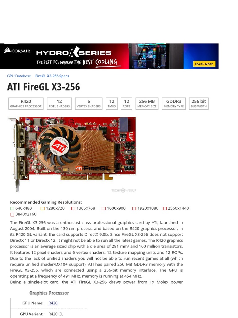 ATI FireGL X3-256 Specs - TechPowerUp GPU Database | PDF | Graphics ...