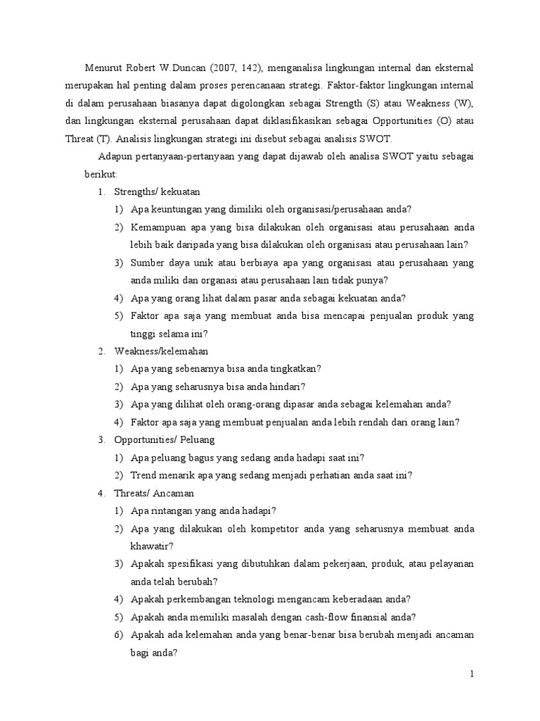 Analisa - Swot Rumah Sakit | PDF