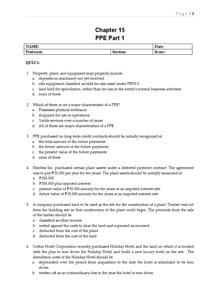 Quiz - Chapter 15 - Ppe Part 1 1 | PDF | Cost | Book Value