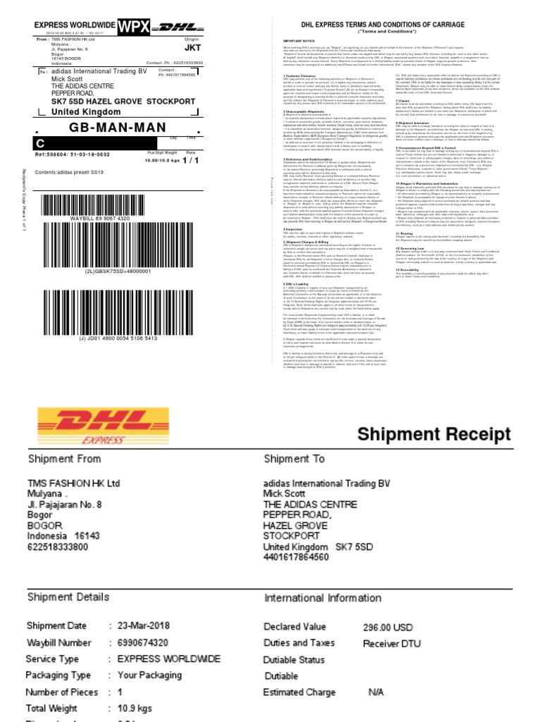 51-03-18-0032 DHL Awb | PDF | Customs | Dangerous Goods