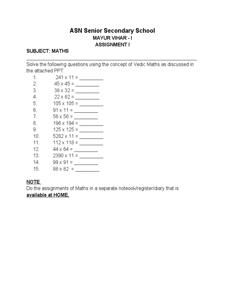 Vedic Maths ASSIGNMENT | PDF