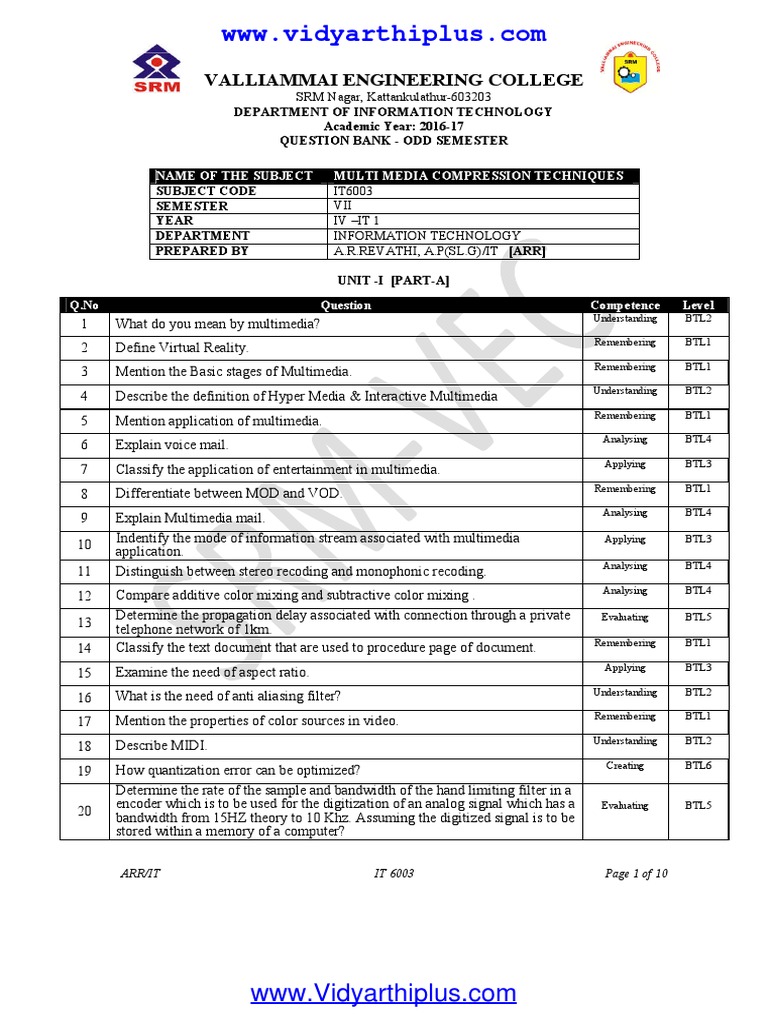 IT6003-Multi Media Compression Techniques | Download Free PDF | Data ...