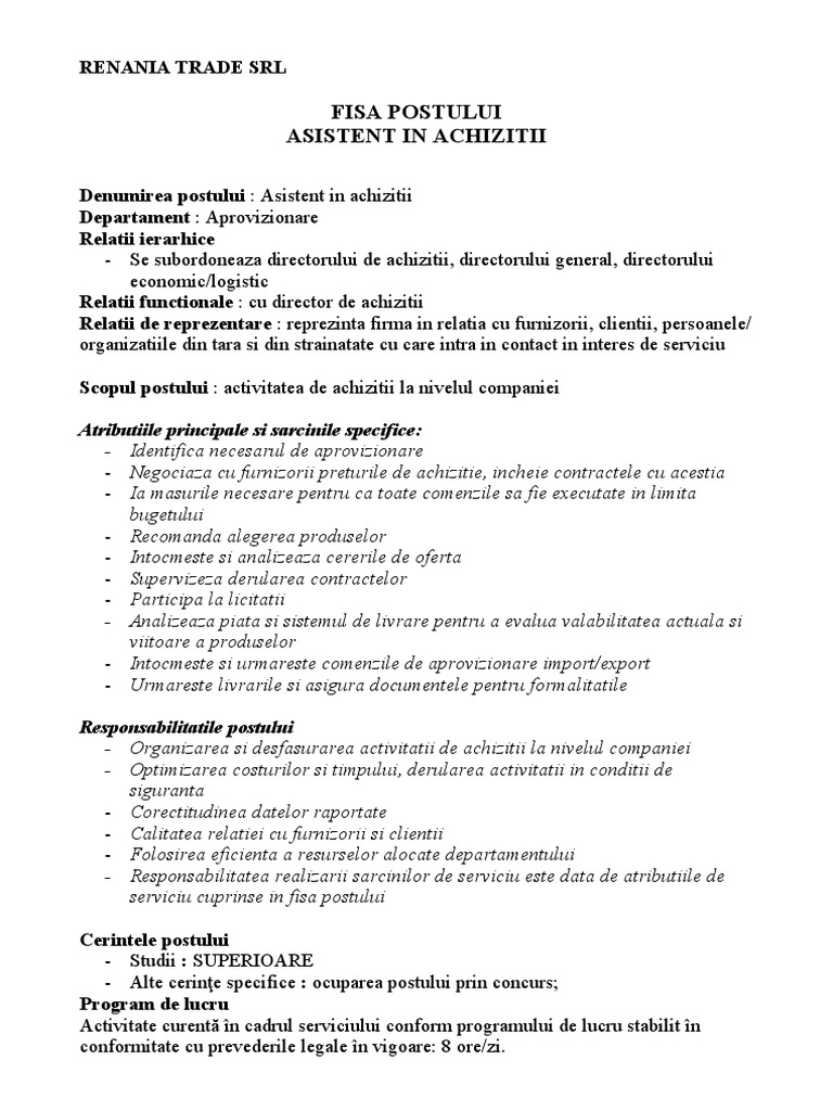 Fisa Postului | PDF