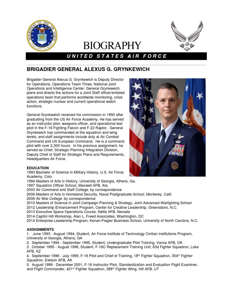 Brigadier General Alexus G. Grynkewich | PDF | United States Air Force ...