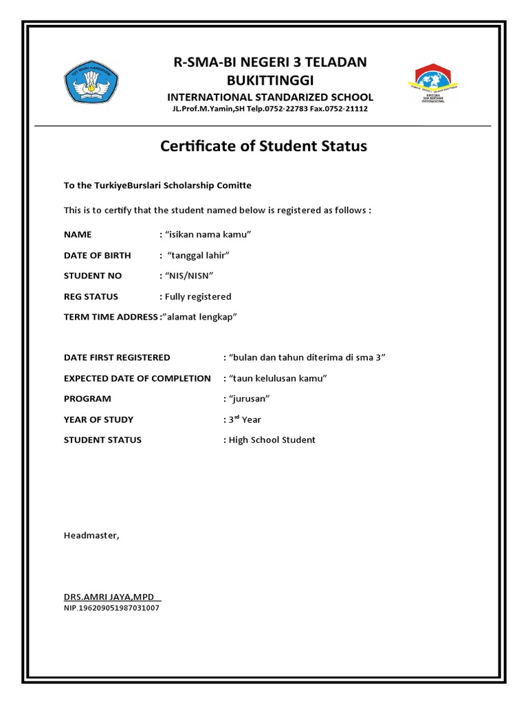 Certificate of Student Status | PDF