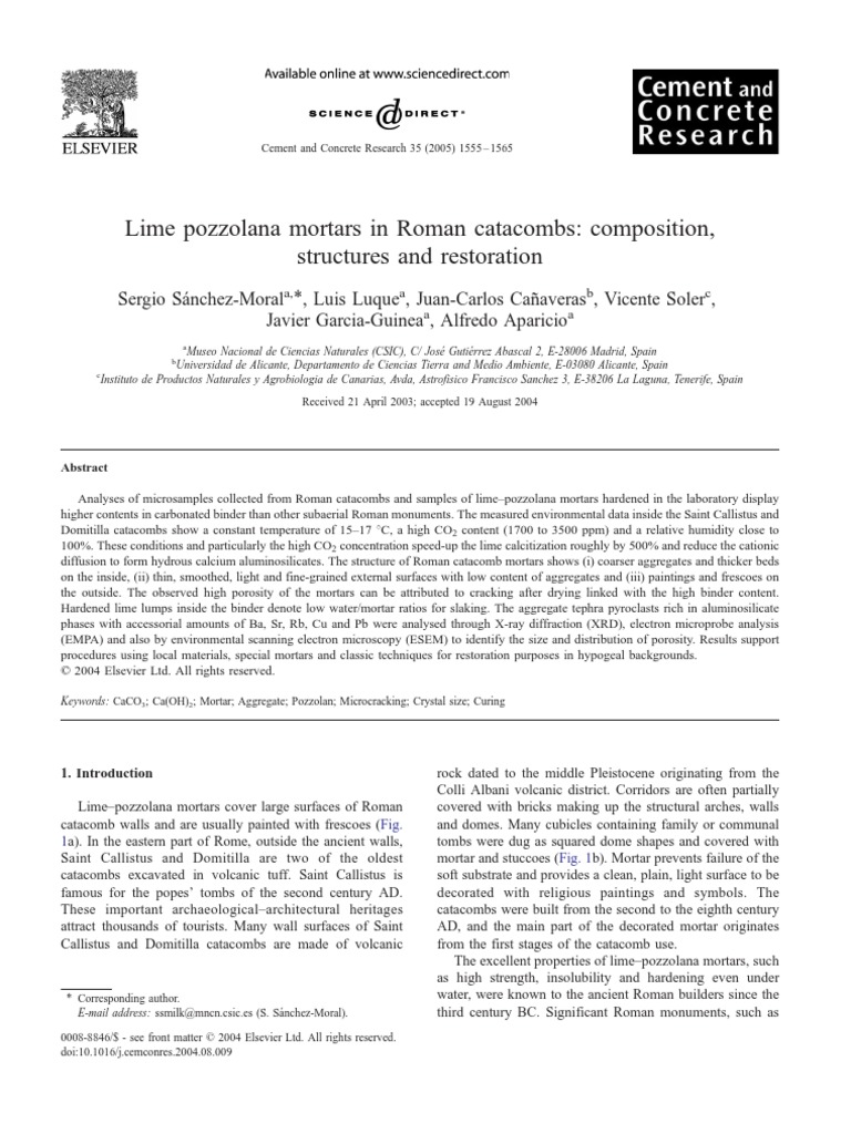 Lime Pozzolana Mortars in Roman Catacomb | PDF | Mortar (Masonry) | X ...