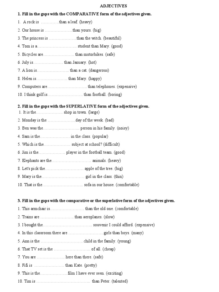 Comparative and Superlative Adjective - Exercises | PDF | Home & Garden