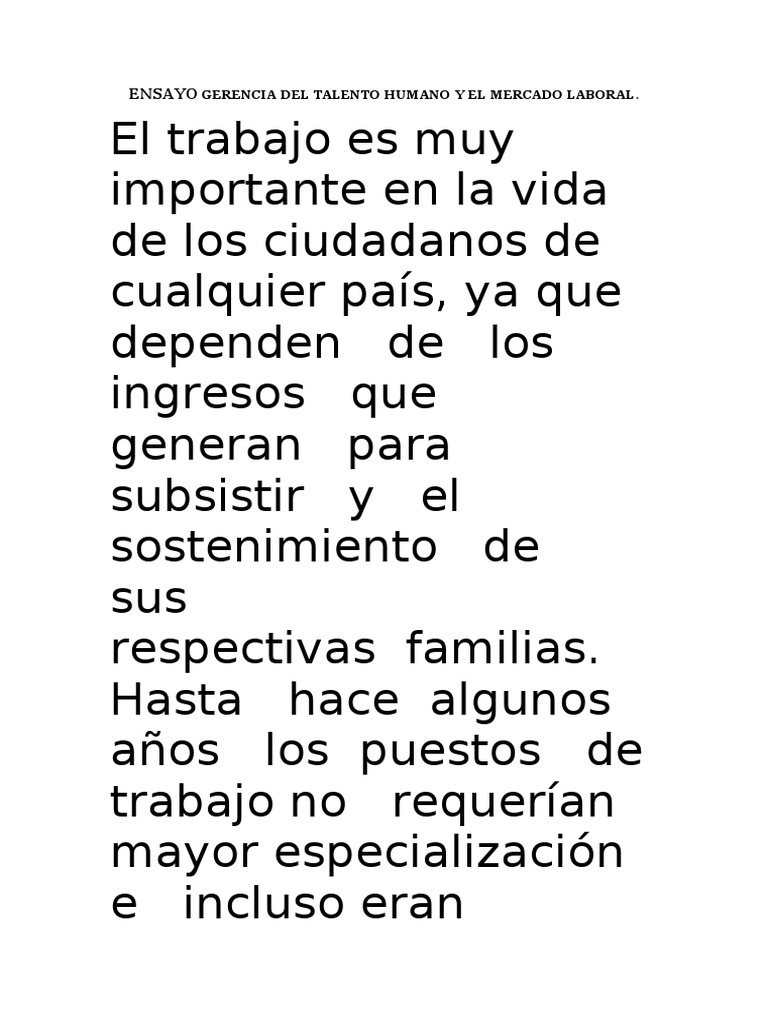 ENSAYO Gerencia Del Talento Humano y El Mercado Laboral | PDF | Gestión ...
