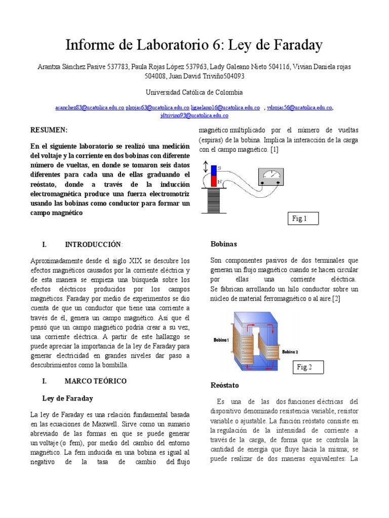 Informe de Laboratorio Ley de Faraday | PDF | Transformador | Corriente eléctrica