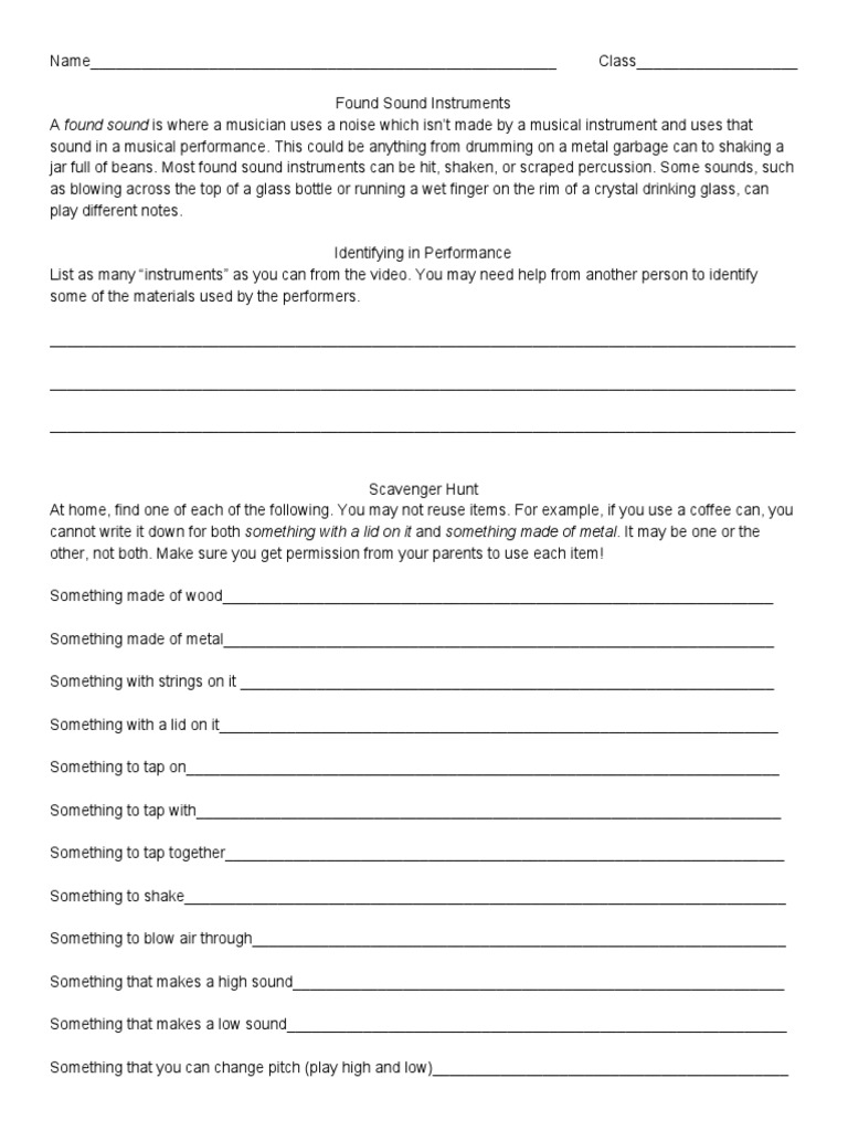 Found Sound Scavenger Hunt Activity | PDF | Music Production | Music ...