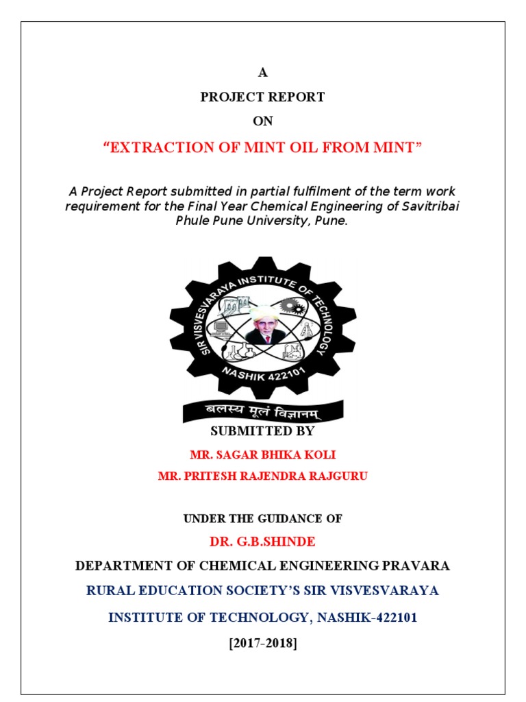 Project Report On Extraction of Mint Oil From Mint Leaves | PDF ...