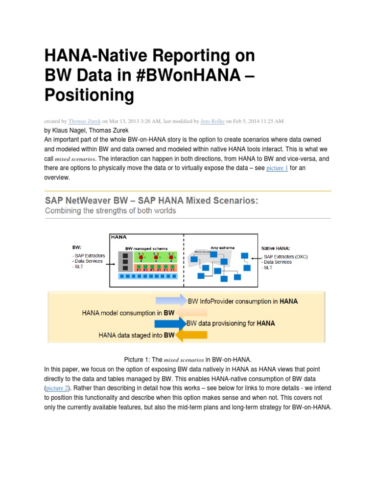3151-HANA-Native Reporting On BW Data PDF | PDF | Data Warehouse | Sap Se