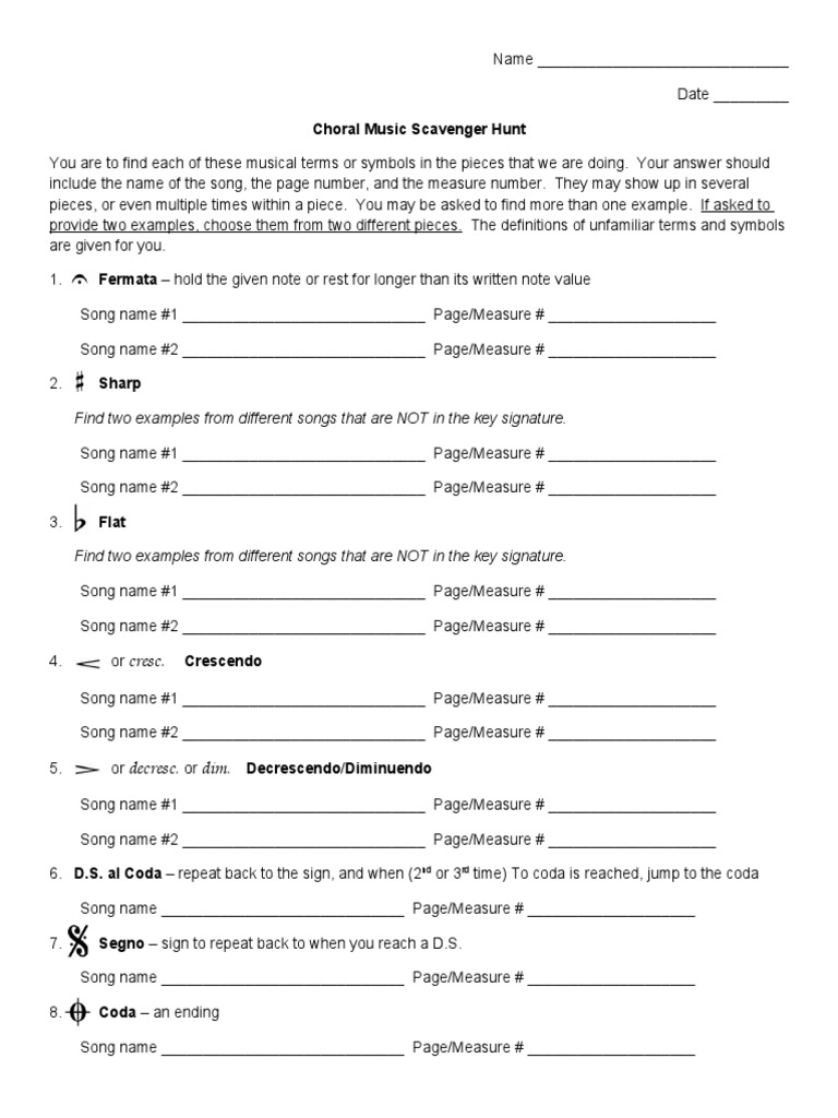 Choral Music Scavenger Hunt | PDF | Tempo | Classical Music
