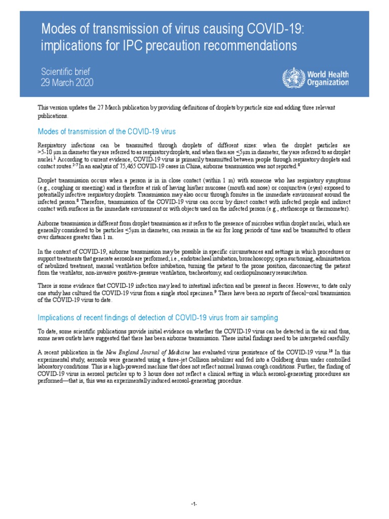 Informe de La OMS | PDF | Transmission (Medicine) | Hygiene