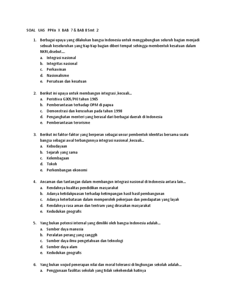 Soal Integrasi Nas Uas Bab 7 8 | PDF