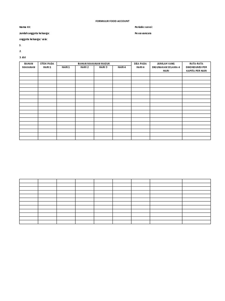 Formulir Food Account Keluarga | PDF | Memasak, Makanan, & Anggur
