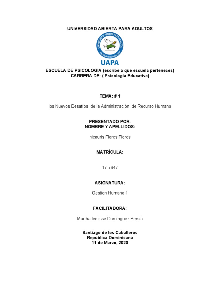 Hoja de Presentacion UAPA Tareas Semanales | PDF