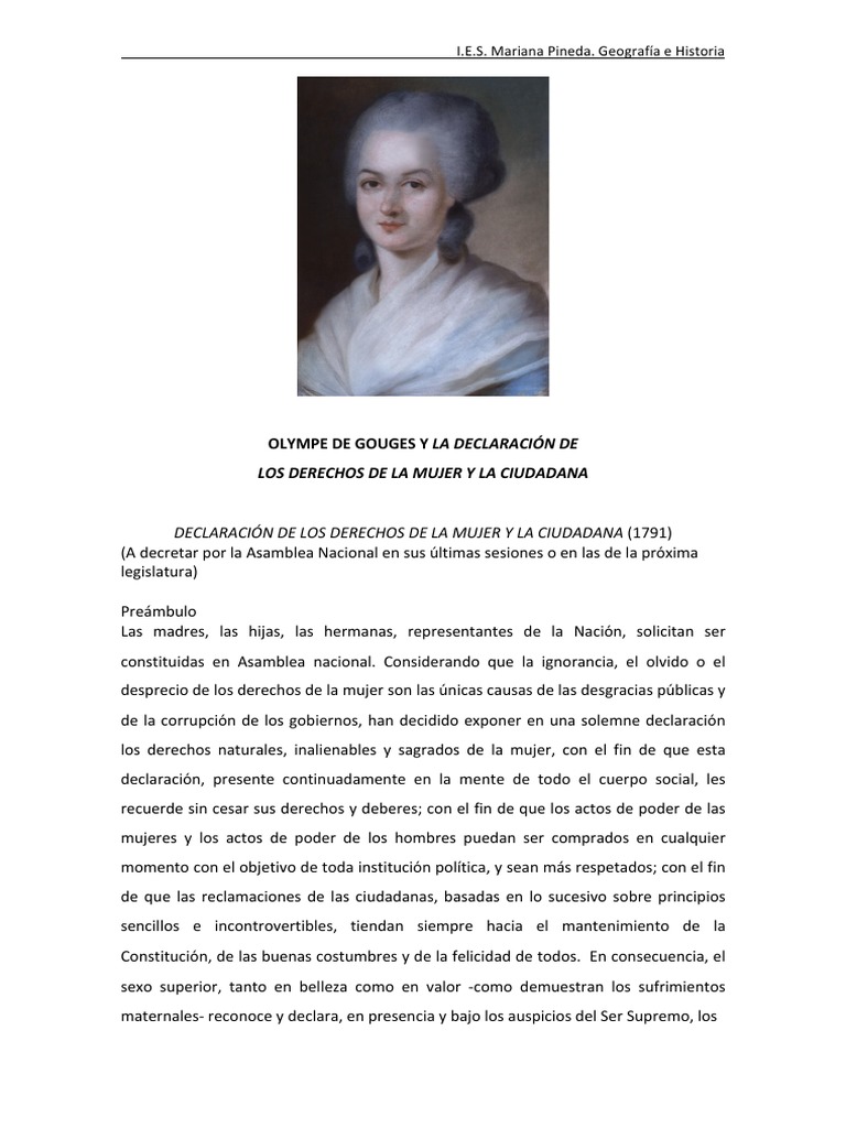 Biografía de Olympe de Gouges | PDF | Mujer | Derechos de las mujeres