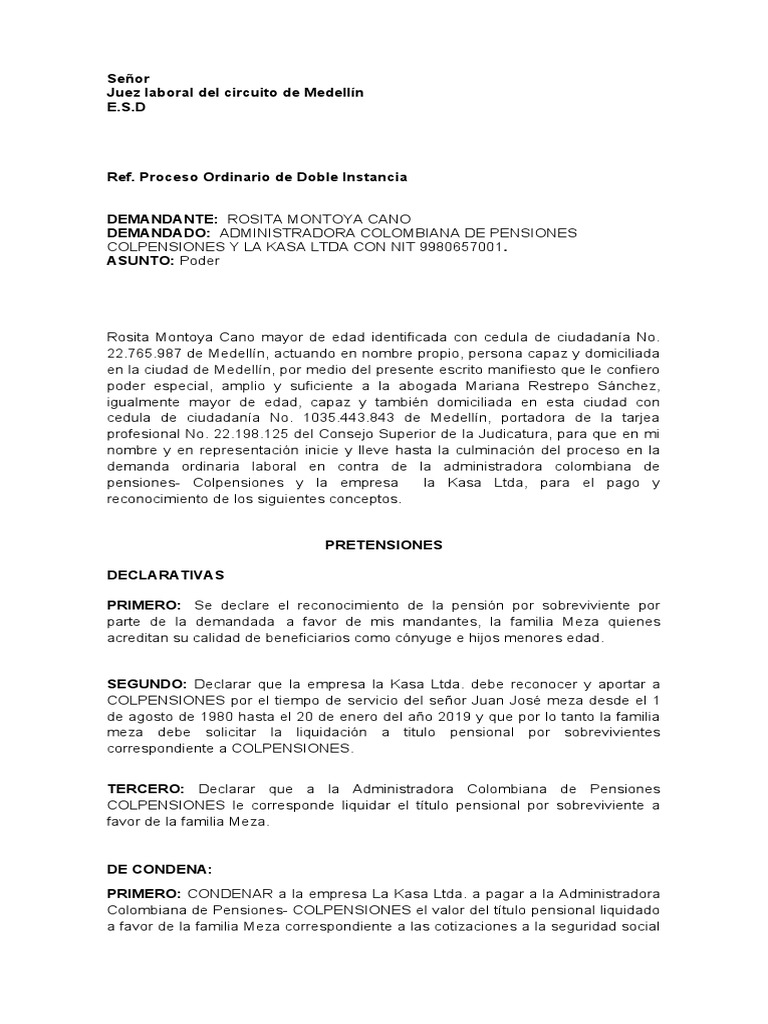 Poder Especial | PDF | Pensión | Colombia