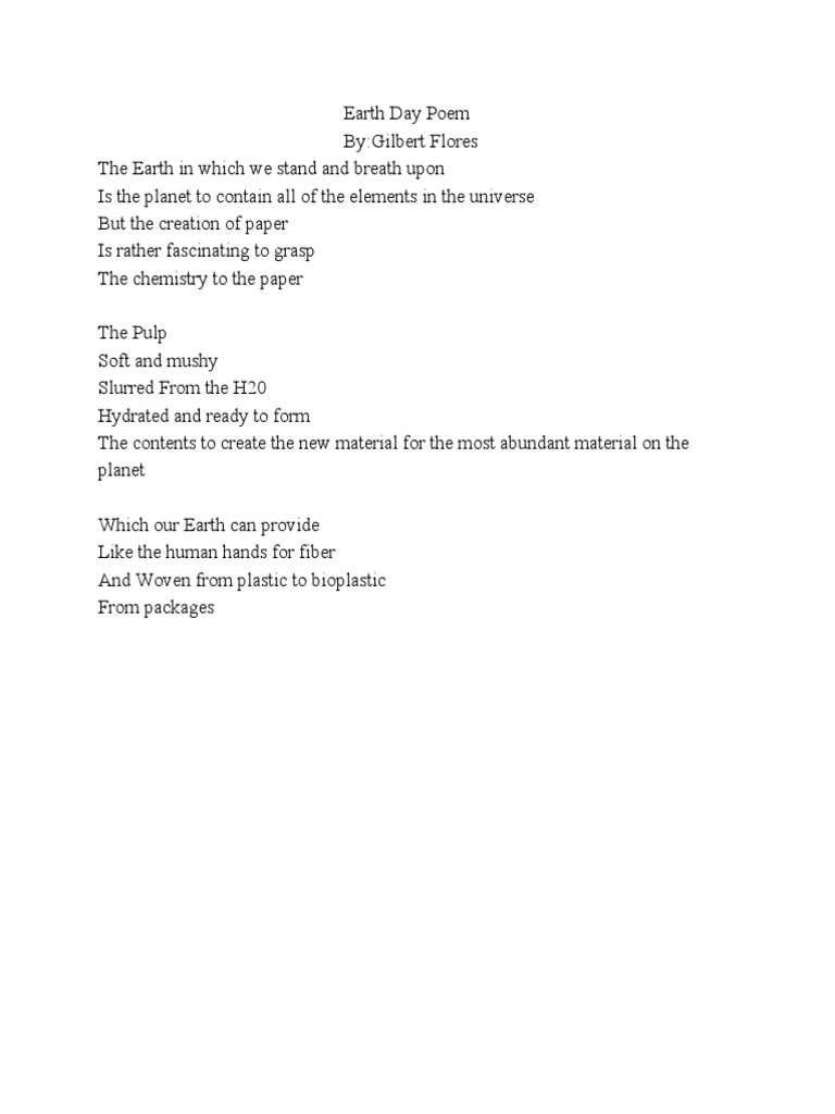 Earth Day Poem | PDF | Social Science | Foreign Language Studies