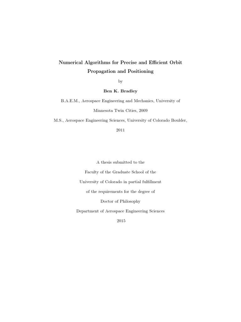 Numerical Algorithms For Precise and Efficient Orbit Propagation and Positioning PDF | PDF ...