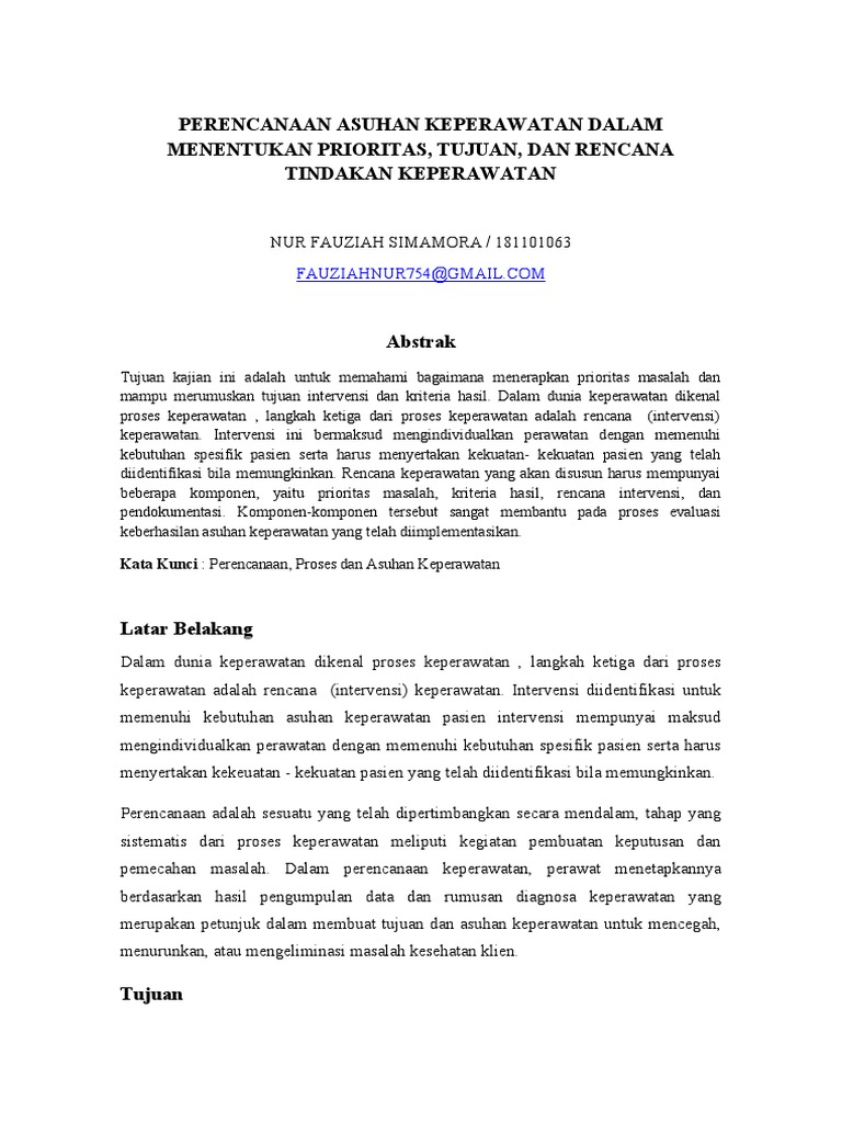 Perencanaan Asuhan Keperawatan Dalam Menentukan Prioritas, Tujuan, Dan ...