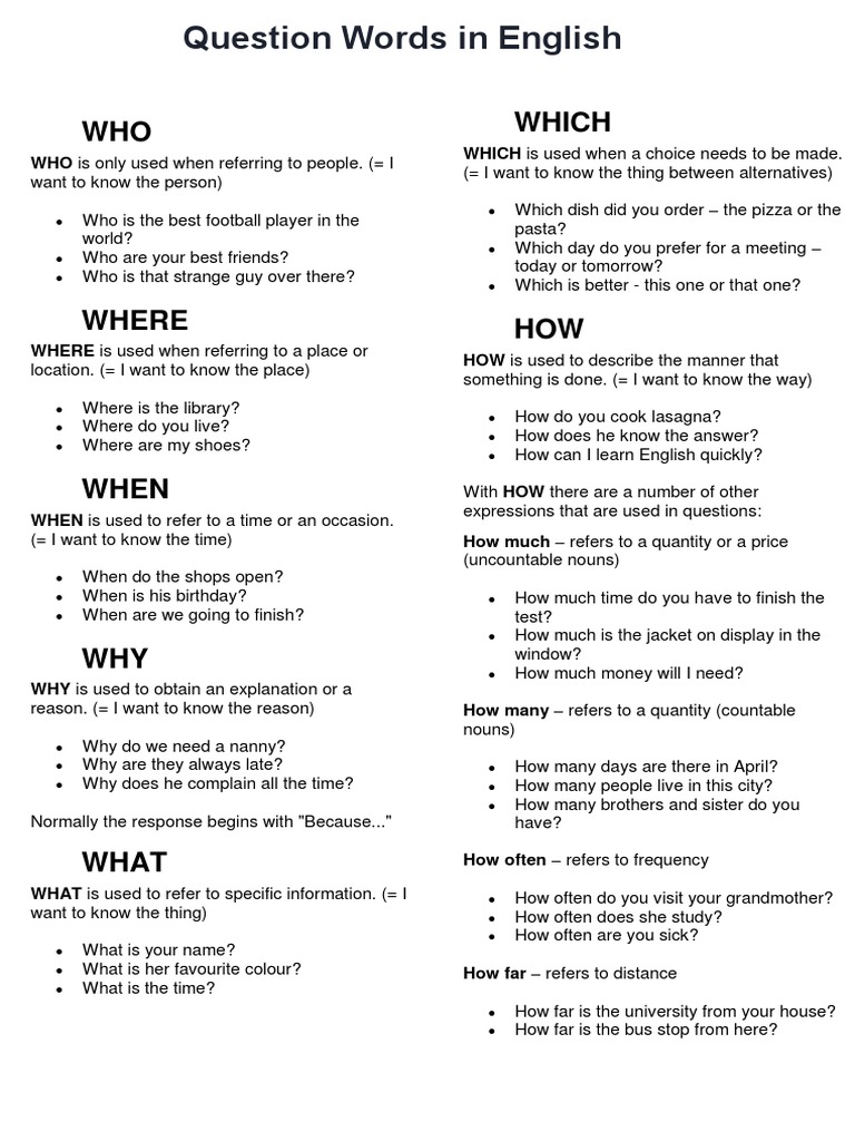 English Question Words Explained | PDF