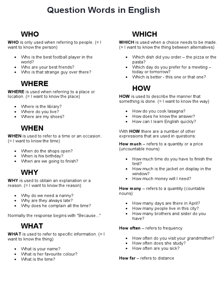 Question Words in English | PDF | English Language