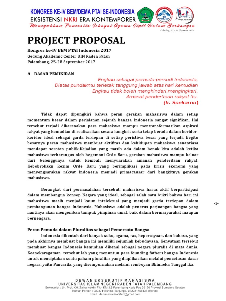 Proposal Kongres BEM PTAI Ke IV | PDF