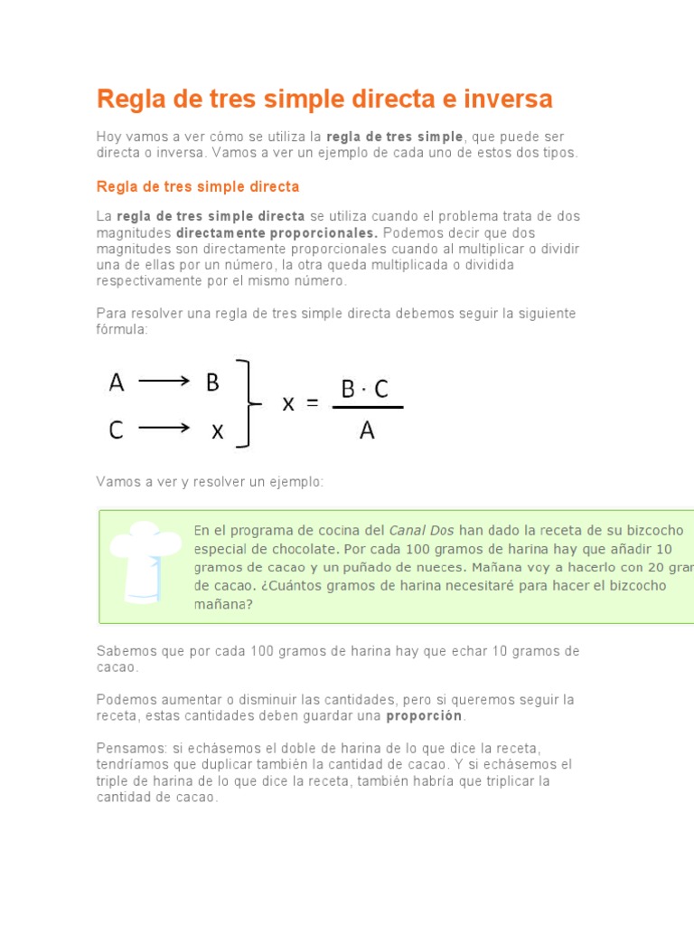 Regla de Tres Simple Directa e Inversa | PDF | Enseñanza de matemática ...