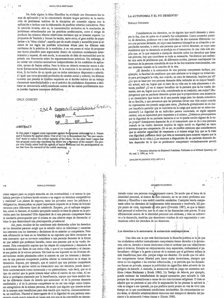 Dworkin, Roland - La Autonomía y El Yo Demente | PDF