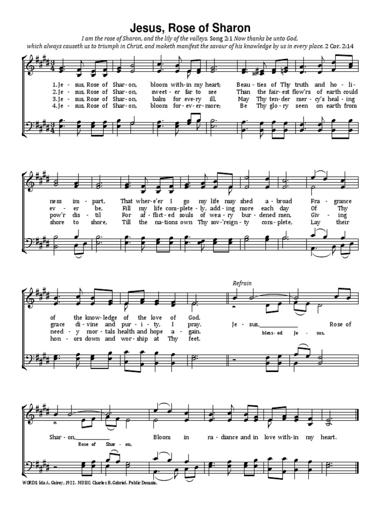 Jesus, the Rose of Sharon Hymn | PDF | Theology | Religious Belief And ...
