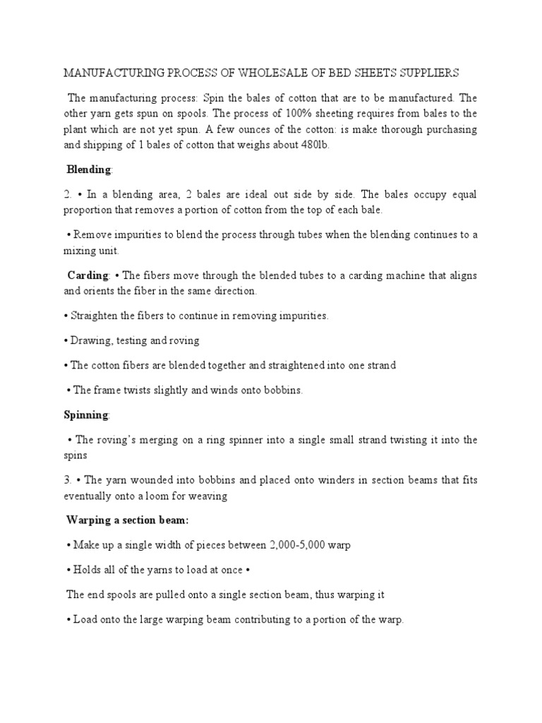 Manufacturing Process of Wholesale of Bed Sheets Suppliers | PDF ...