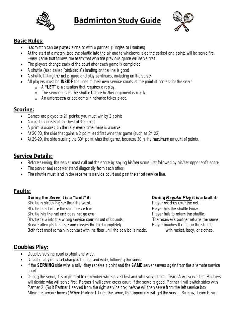 Badminton Unit Study Guide PDF | PDF | Games Of Physical Skill | Sports