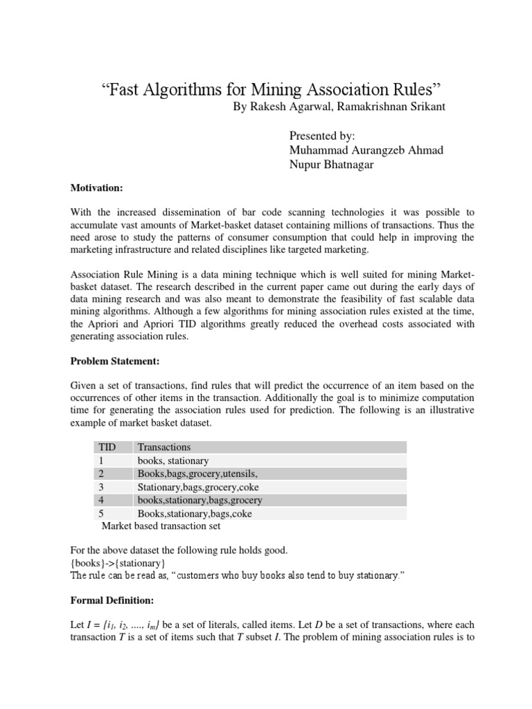 Fast Algorithms For Mining Association Rules By Rakesh Agarwal