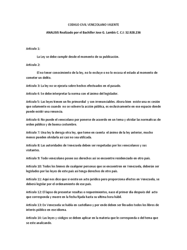 CODIGO CIVIL VENEZOLANO VIGENTE Tarea y INTRODUCCION Al Derecho | PDF ...