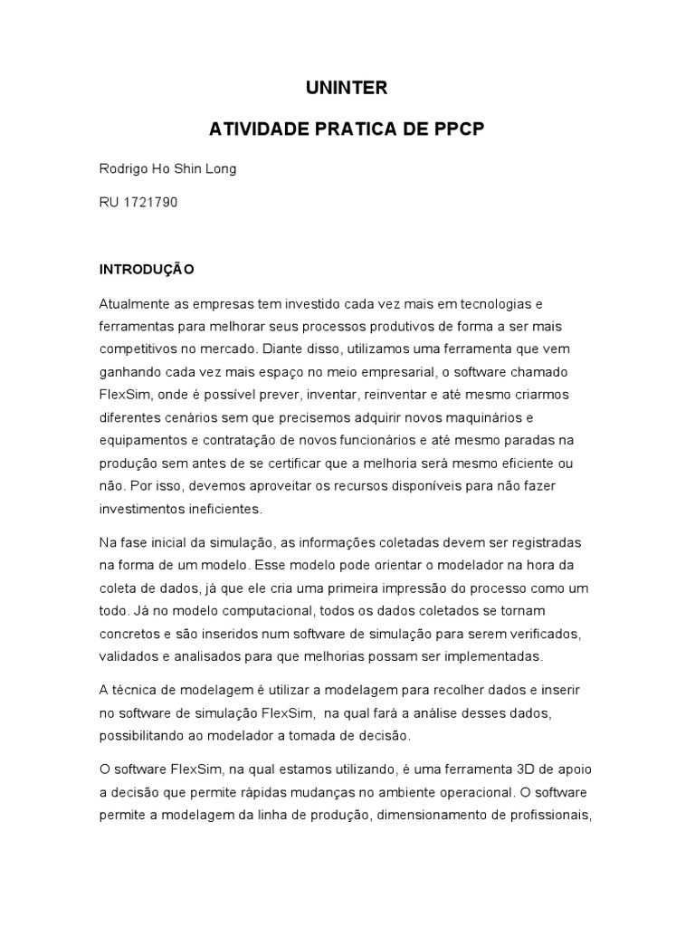 ATIVIDADE PRATICA PPCP Flexsim Planejamento Programacao Controle Producao | PDF | Economia ...