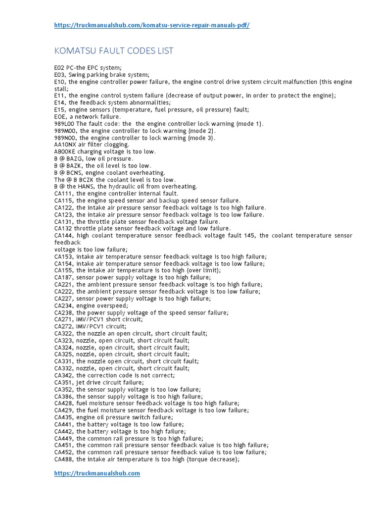 Komatsu Fault Codes Reference Guide | PDF | Throttle | Nozzle