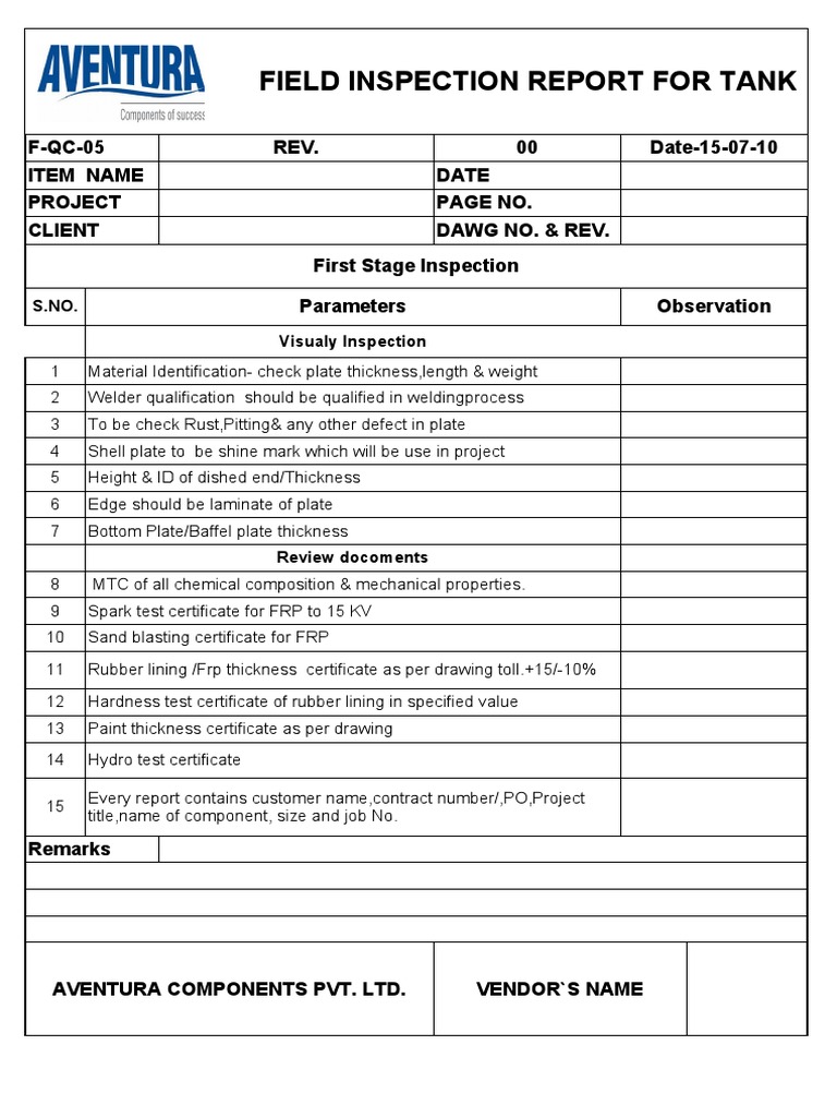 Field Inspection Report | PDF | Welding | Construction