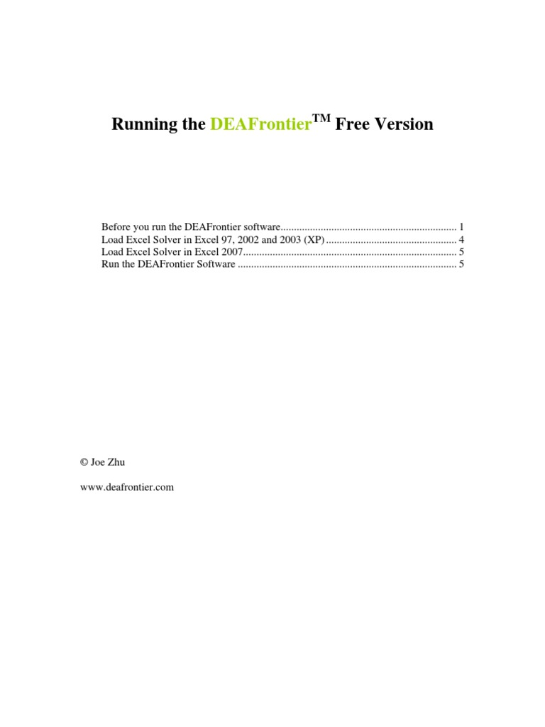 Running Dea Solver | PDF | Microsoft Excel | Menu (Computing)