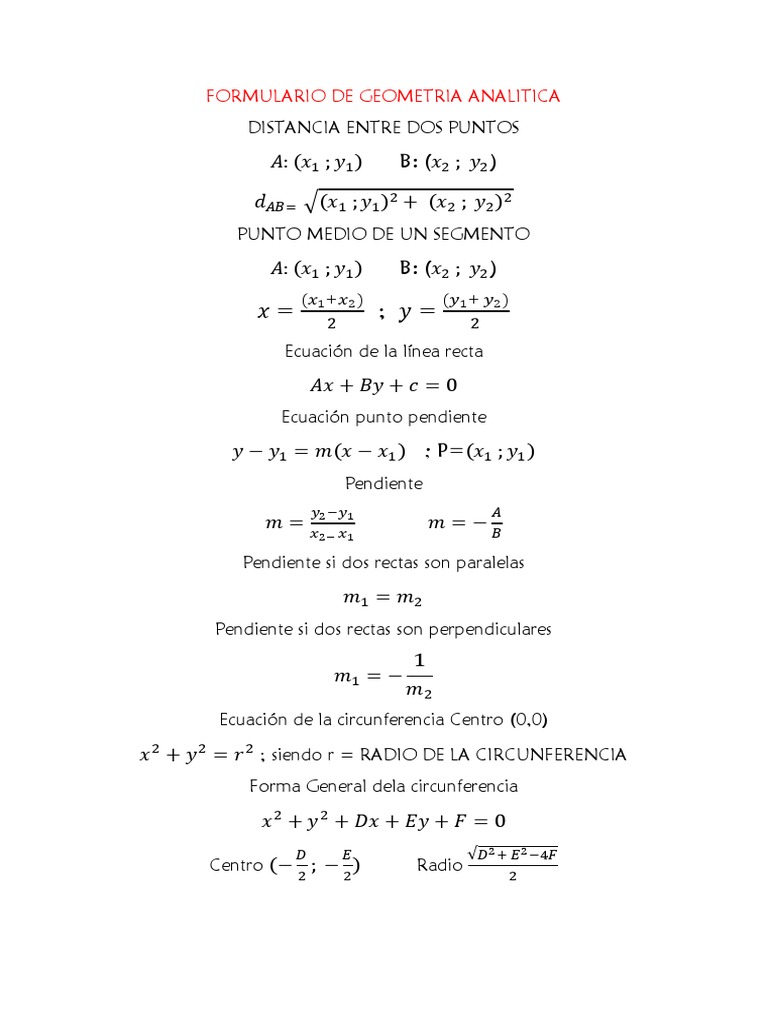 Formulario de Geometria Analitica | PDF