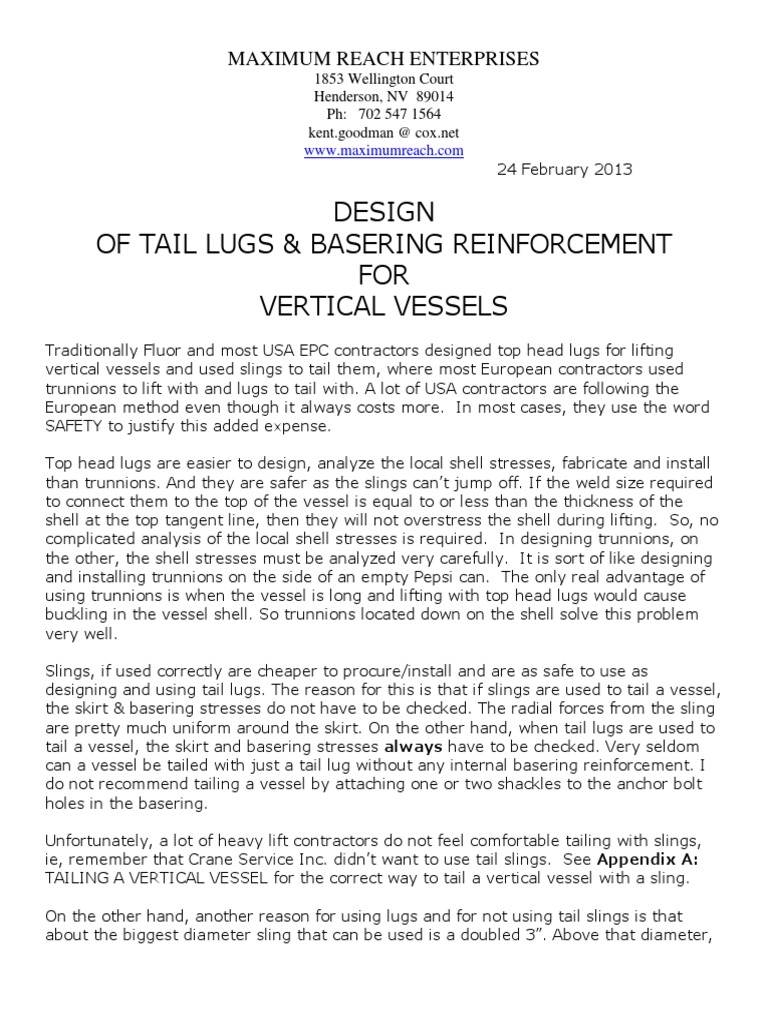 Vertical Vessel Tail Lug Design Guide | PDF | Beam (Structure) | Pipe ...