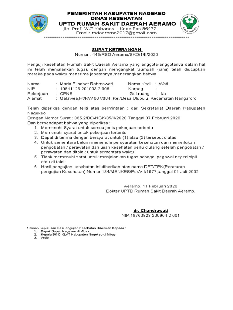 Surat Ket Sehat Form BKD Cpns | PDF