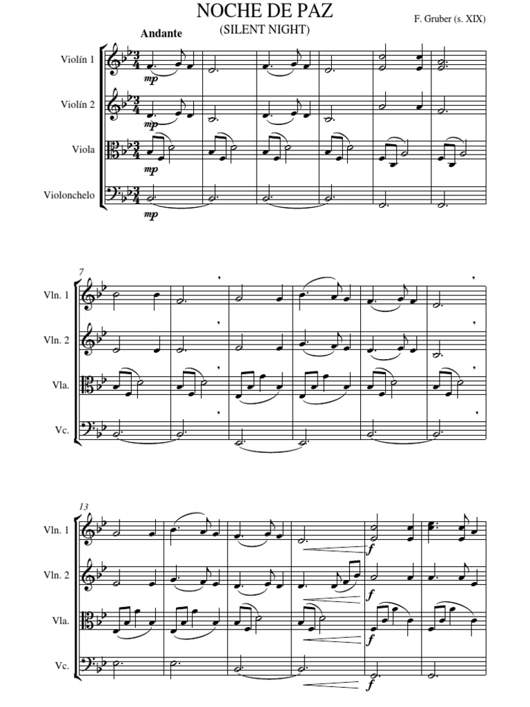 Silent Night String Quartet PDF | PDF | Classical Music | Classical ...