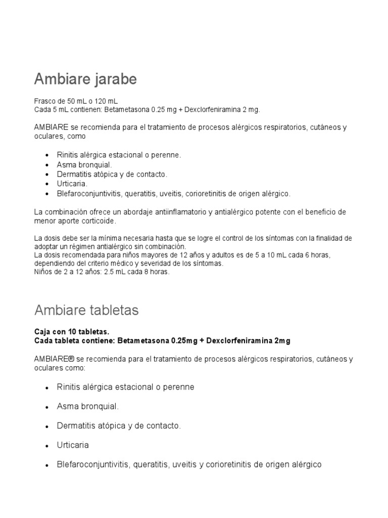 Usos y dosis del jarabe Ambiare | PDF | Alergia | Asma