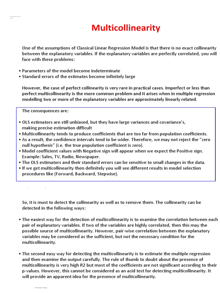 Detecting and Correcting Multicollinearity in Regression Models | PDF | Multicollinearity ...