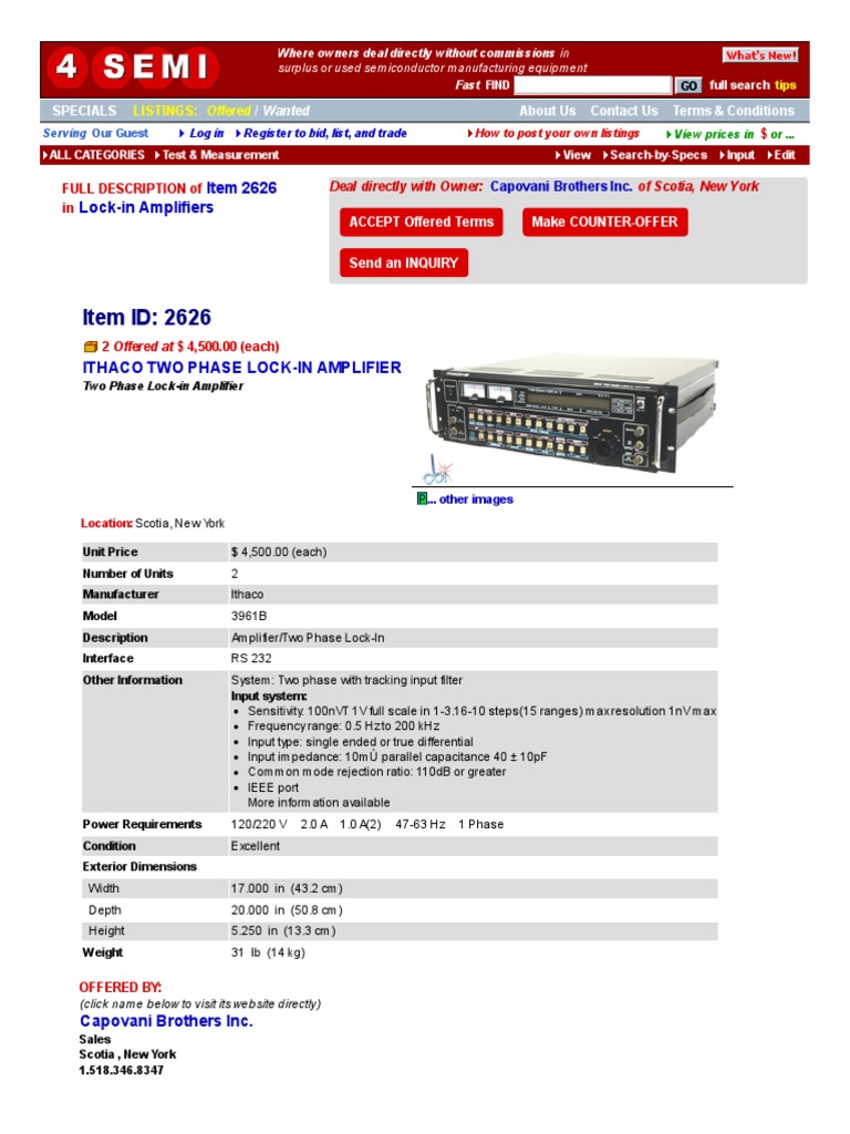 Ithaco 3961B Two Phase Lock-In Amplifier | PDF | Amplifier | Computer ...